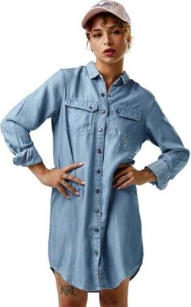 Von Dutch Robe Chemise en Jean, Robe mi-Longue Femme, Bleu Taille L