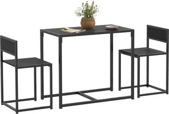 HOMCOM Essgruppe Esstisch mit 2 Stühlen Platzsparend Esszimmergruppe Sitzgruppe Küchentisch-Set für Esszimmer, Küche Schwarz