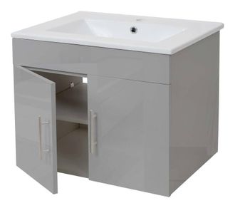 Hhg Waschbecken + Unterschrank HHG 235, Waschbecken Waschtisch, MVG-zertifiziert, hochglanz 60cm grau