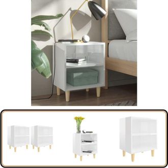 vidaXL Tables de chevet pieds en bois 2 pcs Blanc brillant 40x30x50 cm - Table De Chevet - Meuble De Chambre - Table De Nuit - Design Scandinave - Blanc