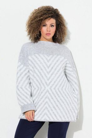 Ulla Popken Strickpullover Pullover grafisches Muster Stehkragen Langarm