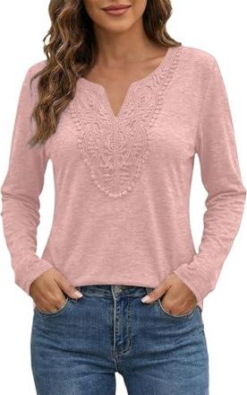 Generic Robe boh&egrave;me 2026 pour femme, style boh&egrave;me, chemise &agrave; manches longues avec col &eacute;l&eacute;gant, chemisier fluide et d&eacute;contract&eacute;, tunique pour tous les jours, R