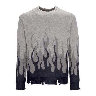 Vision Of Super Vision OF Super, Homme, Pulls, Gris, Taille: M Flames Crew Neck Sweater Oversize Fit
