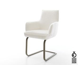 DELIFE Freischwinger Heira-Flex mit Armlehnen Boucl&eacute; Soft Beige Freischwinger flach Effektfinish Titan Taschenfederkern, Esszimmerst&uuml;hle