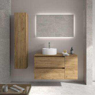 Cygnus Bath Meuble de salle de bain BEQUIA Plus 90cm Ch&ecirc;ne Vasque &agrave; poser Porcelaine C&ocirc;t&eacute; r&eacute;versible