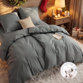 Bedsure Bettw&auml;sche 135x200 Baumwolle 4teilig - Bettw&auml;sche-Sets Grau Bettbezug 2er Set mit 2 Kissenbez&uuml;ge 80x80 cm, Oeko-TEX Bedding Anthrazit mit Rei&szlig;verschlu