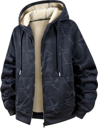 Generic Sweatshirt pour homme - Veste dhiver en peau de mouton doubl&eacute;e en polaire &eacute;paisse - Cardigan d&eacute;contract&eacute; - Doublure en polaire - Sweat &agrave; capuche zipp&eacute;