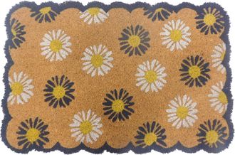 Relaxdays Fu&szlig;matte Kokos, Blumen, 60x40 cm, rutschfest, wetterfest, Fu&szlig;abstreifer innen & au&szlig;en, T&uuml;rvorleger, Mehrfarbig