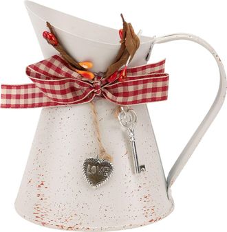 Yarnow Blumenvase Vintage Rustikaler Gießkanne Blumentopf Shabby Chic Deko Landhaus Vase Metall Übertopf Blumeneimer Bogen Schlüssel für Büro Schreibtisch Ba