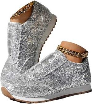 Minetom Baskets Brillantes Femme Chaussures De Course &Eacute;tincelantes Confortables Semelle &Eacute;paisse pour La Marche Tennis Jogging A Argent 36 EU