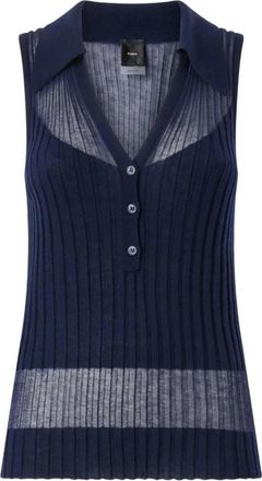 Pinko Pinko, Femme, Pulls, Bleu, Taille: 36 FR Foschia Canotta Blend Silk