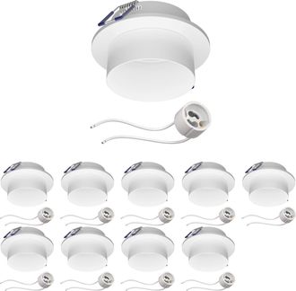 LEDs Com 10 Stück Deckeneinbaurahmen KRON, rund, weiß matt (GU10/MR16/GU5,3/50mm) inkl. GU10 Fassung