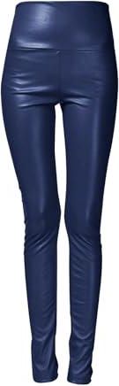 Generic Legging en cuir synth&eacute;tique pour femme - Legging doubl&eacute; aspect cuir - Pantalon de yoga taille haute - Pantalon extensible confortable - Pantalon verni