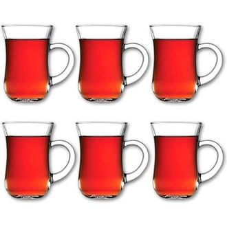 Pasabahce Keyif 55411 Lot de 6 verres &agrave; th&eacute; turcs avec anse en verre transparent 145 ml