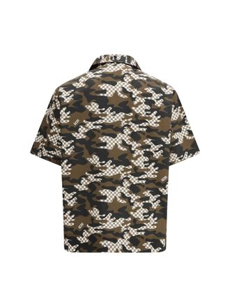 GCDS Mens Checked Camo Shirt Dark Brown-Black Cotton Brown/black
