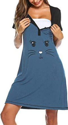 Generic Robe de maternit&eacute; moyenne chemise de nuit courte pour femmes robe de maternit&eacute; mignonne &agrave; manches imprim&eacute;es robe dallaitement maternit&eacute; robe femme rob