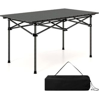 Costway Table de Camping Pliante Portable Aluminium 4-6 Personnes 95 x 55CM Charge 60KG Table Pique-Nique avec Sac de Transport Noir