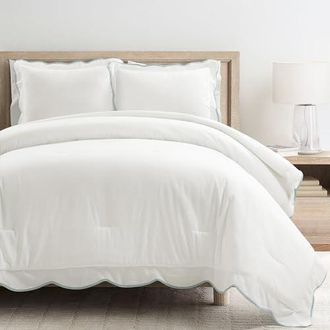 Lush D&eacute;cor Coastal Chic Bettw&auml;sche-Set mit gewelltem Rand, 3-teilig, f&uuml;r Doppelbett/Queen-Size-Bett, weich, elegant, erschwinglich, luxuri&ouml;s, Blau/Wei&szlig;