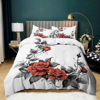 Generic Housse de Couette Une Rose 180 x 200 cm, Microfibre Parure de Lit avec 2 Taies doreiller pour 2 Personnes D&eacute;coration de Chambre - Housse de Couette av