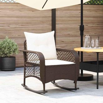 vidaXL Vidaxl - Chaise &agrave; bascule de jardin avec coussins marron r&eacute;sine tress&eacute;e