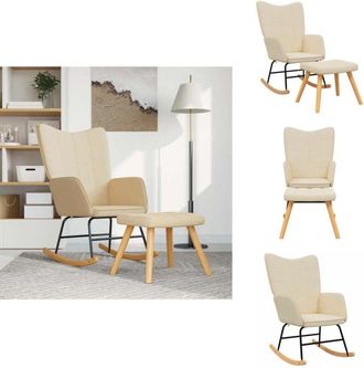 vidaXL Schaukelsessel mit Hocker Creme Stoff - Schaukelstuhl - Sessel - Lounge Chair - Creme Sofa - Gemütlicher Stuhl