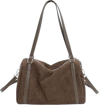 Generic Sac Cabas en Daim Marron pour Femme, Sac épaule Vintage Décontracté, Grand Sac Sous-bras, Sac Bandoulière pour Travail et Voyage