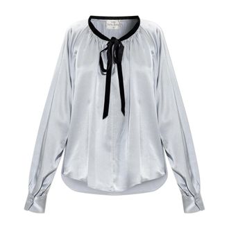 Forte_Forte Seidentop mit dekorativem Halstuch - - Blouses & Shirts - Damen - Grau - XS