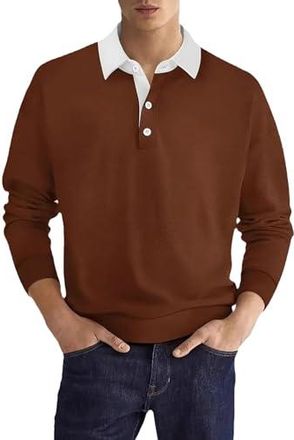 Generic Polo pour homme avec fermeture &eacute;clair quart de longueur, l&eacute;ger, respirant, manches longues, haut confortable pour le printemps et lautomne, caf&eacute;, XXL