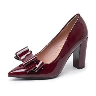 Generic Escarpins &agrave; bout pointu pour femme avec noeud d&eacute;coratif et talons hauts pour bureau, f&ecirc;te et soir&eacute;e, rouge vin, 38.5 EU
