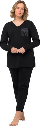 Ulla Popken Damen Pyjama, Satin Pocket Pyjamas, Schwarz, 54-56
