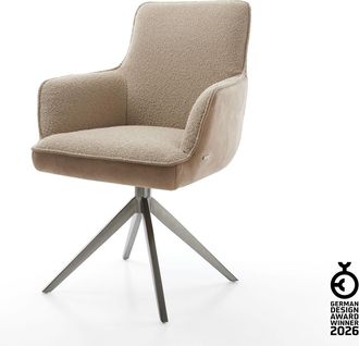 DELIFE Drehstuhl Heira-Flex mit Armlehnen Materialmix Schlamm Kreuzgestell breit Graphit 360&deg; drehbar Wippfunktion Taschenfederkern, Esszimmerst&uuml;hle