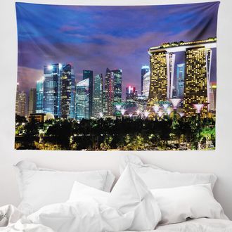 Abakuhaus Reise Wandteppich, Singapur Stadt aus Weiches Mikrofaser Stoff Waschbar ohne Verblassen Digitaldruck, 150 x 110 cm, Lila Blau