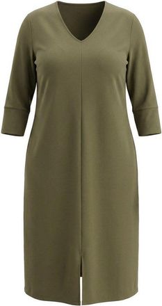 Ulla Popken Midikleid Midikleid Ziernaht V-Ausschnitt 3/4-Arm Taschen