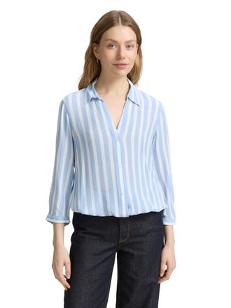 Tom Tailor Damen 1047179 Regular Fit Bluse in Knitter-Optik, 35221-Offwhite Blue Vertical Stripe, 40