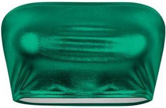 Generic Haut tube solide pour femme 2025 - &Eacute;paules d&eacute;nud&eacute;es - Effet mouill&eacute; - Haut bandeau mignon sans bretelles - Mode &eacute;paules d&eacute;nud&eacute;es - V&ecirc;tements de vacanc