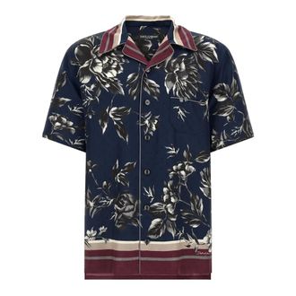 Dolce & Gabbana Homme, Chemises, Bleu, Taille: 5XL Chemise en twill Hawaii &agrave; imprim&eacute; pivoines