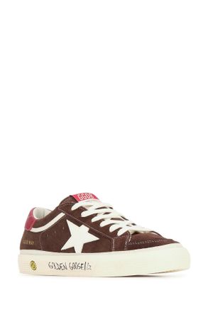 Golden Goose Boys May Suede Upper And Toe Leather Brownwhitered Sneaker