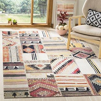 Safavieh Boho Teppich für Wohnzimmer, Esszimmer, Schlafzimmer - Montage Collection, Kurzer Flor, Taupe und Multi, 155 X 229 cm