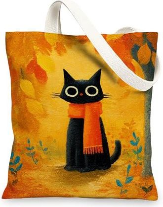 Generic Sacs fourre-tout en toile avec motif de chat mignon, sacs dépicerie réutilisables, légers et lavables avec bandoulière pour salle de sport, voyage, pl