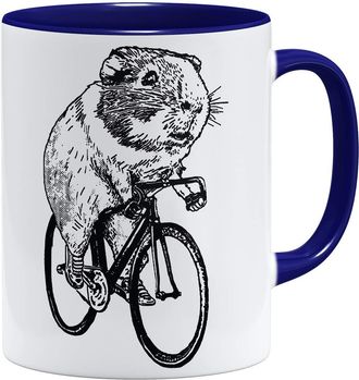 OM3 Meerschweinchen Fahrrad Radler Tasse - Keramik Becher - 11oz 325ml - Fun Bicycle Fahrradfahrer - Dunkelblau
