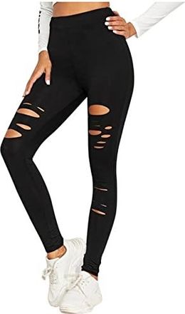 Generic Legging pour femme - Taille haute - Trou - Pantalon de yoga, Noir, XL