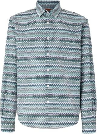 Missoni Homme, Chemises, Multicolore, Taille: L Chemise en popeline de coton &agrave; motif zigzag avec poche poitrine