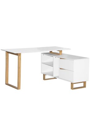 Venda Eckschreibtisch, Wei&szlig;, Eiche, Holz, Holzwerkstoff, Eiche, massiv, 2 Schubladen, rechteckig, eckig, 120x75x140 cm, Bsci, Stauraum, Arbeitszimmer, Schre