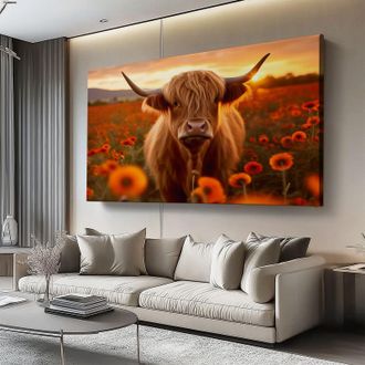 Generic Bild auf Leinwand 150L x50B cm Schlafzimmer Home Deko Wohnung Tier, Kuh, pastoral Bild Wohnzimmer Fotoleinwand Wall Decor Kunstdruck Leinwand Poster W