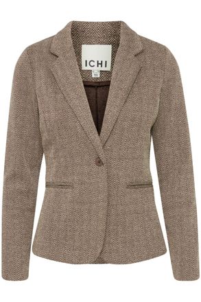 Ichi IHKATE Jacquard Damen Blazer Jackenklazer mit Reverskragen Paspeltaschen V-Ausschnitt 1-Knopf-Form leicht elastisch Slim fit, Gr&ouml;&szlig;e:XL, Farbe:Java/Alm