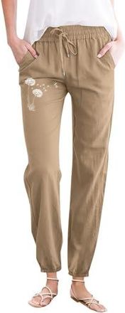 Generic Pantalon en coton et lin pour femme - Jambe large - Pantalon de plage d&eacute;t&eacute; pour femme - Confortable - Pantalon de yoga Palazzo XIYU26031, kaki, XXL