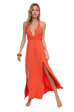 Trendyol Damen Women Woven Dress Beachwear Maxi Basic Relaxed Fit Webkleid, Orange, S