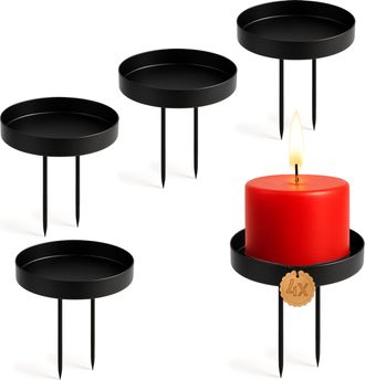 Matches 21 Kerzenteller 4er Set Metall Schwarz &Oslash; 8,5 cm mit 2 Dornen - Adventskranz Kerzenhalter Stumpenkerzen