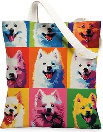 Generic Sac fourre-tout en toile Pop Art Schnauzer pour faire du shopping, 33 x 38,1 cm, motif chiot abstrait amusant et amusant, sac d&eacute;picerie r&eacute;utilisable p