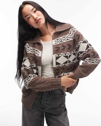 Levi's Waverly - Pull zippé en laine mélangée à motif jacquard - Marron-Brown